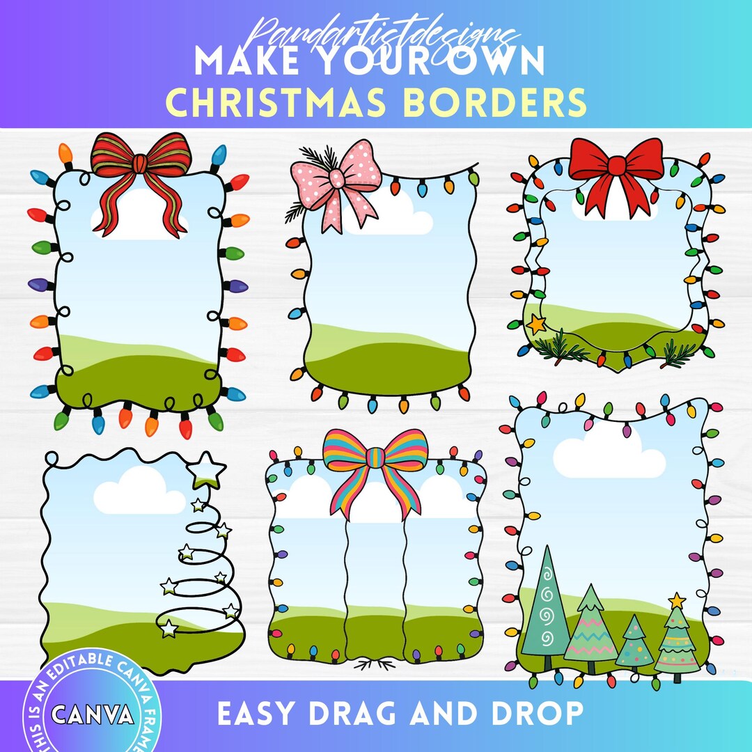 Christmas Whimsical Borders Canva Frame Bundle, Coquette Bow Christmas ...