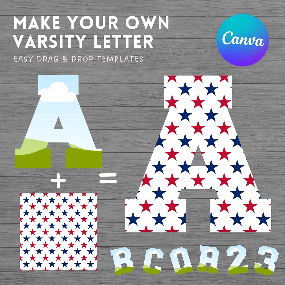 Fill Your Own Varsity College Letter & Numbers on CANVA Drag - Etsy