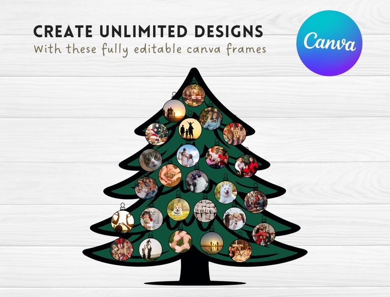 Christmas Tree Photo Collage CANVA Frames Bundle, Editable CANVA ...