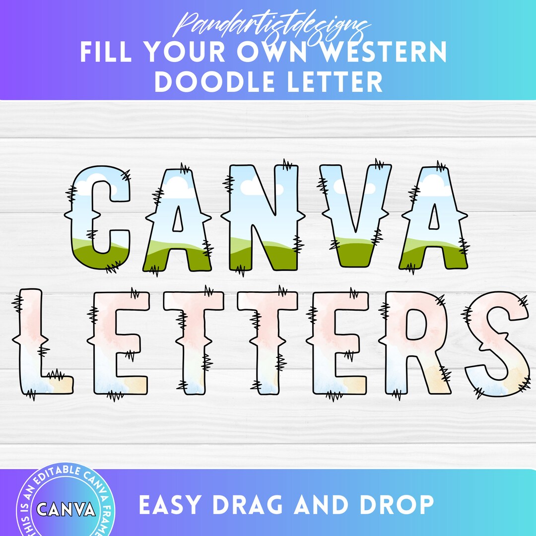 Fill Your Own Doodle Western Letters on CANVA With Easy Drag and Drop ...