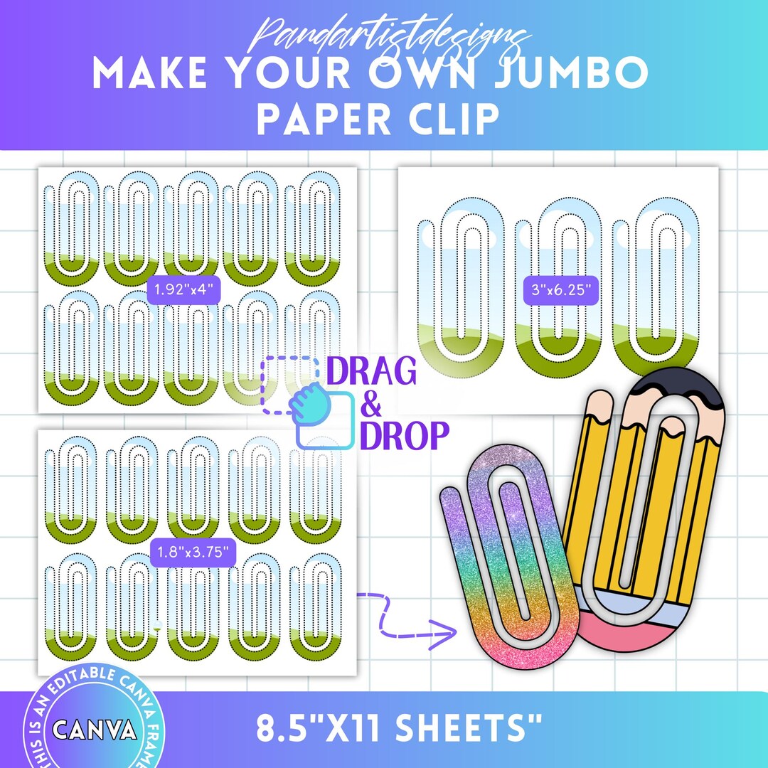 Jumbo Paperclip Bundle Editable Canva Template, Paperclip Bookmark ...