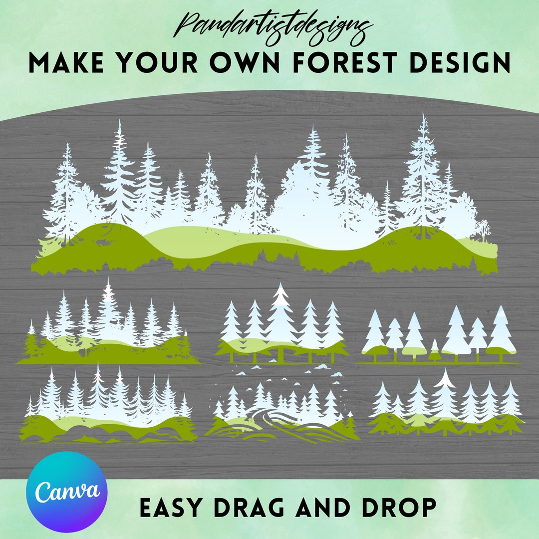 Forest Pine Trees CANVA Frames Bundle CANVA Template Christmas Tree ...