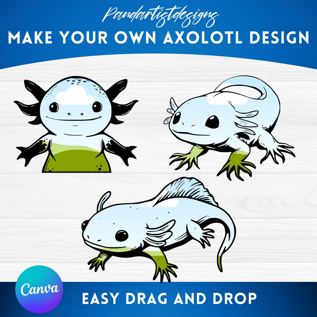 Design Your Own Axolotl on Canva Sea Cute Animals CANVA Frame Template ...