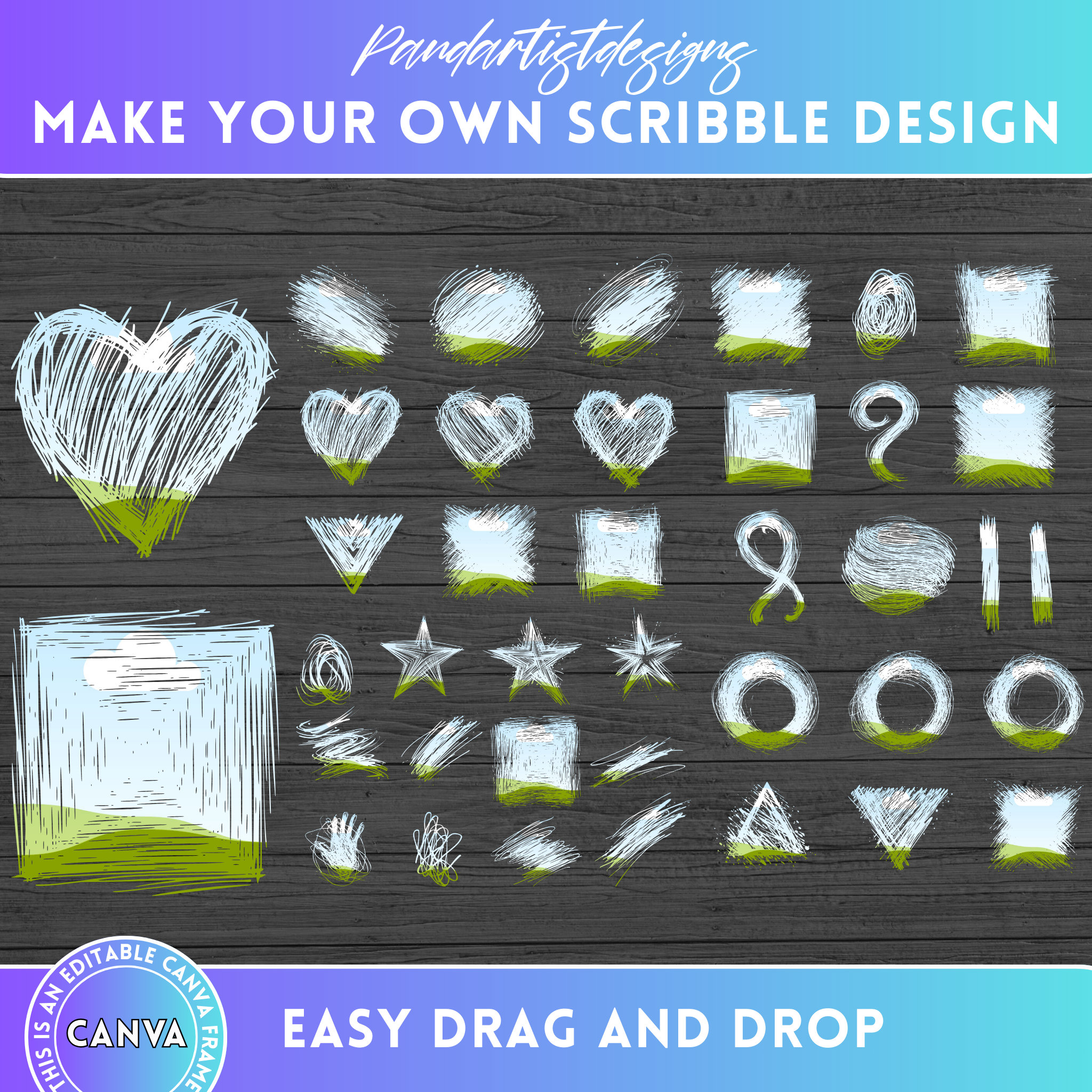 Scribble Hand Drawn Doodle Canva Frames Bundle - Easy Drag and Drop ...