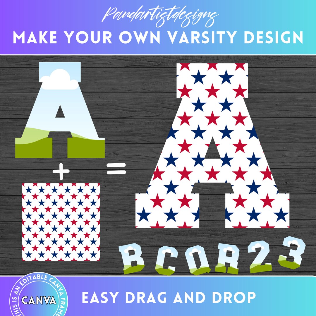 Fill Your Own Varsity College Letter & Numbers on CANVA - Drag and Drop ...