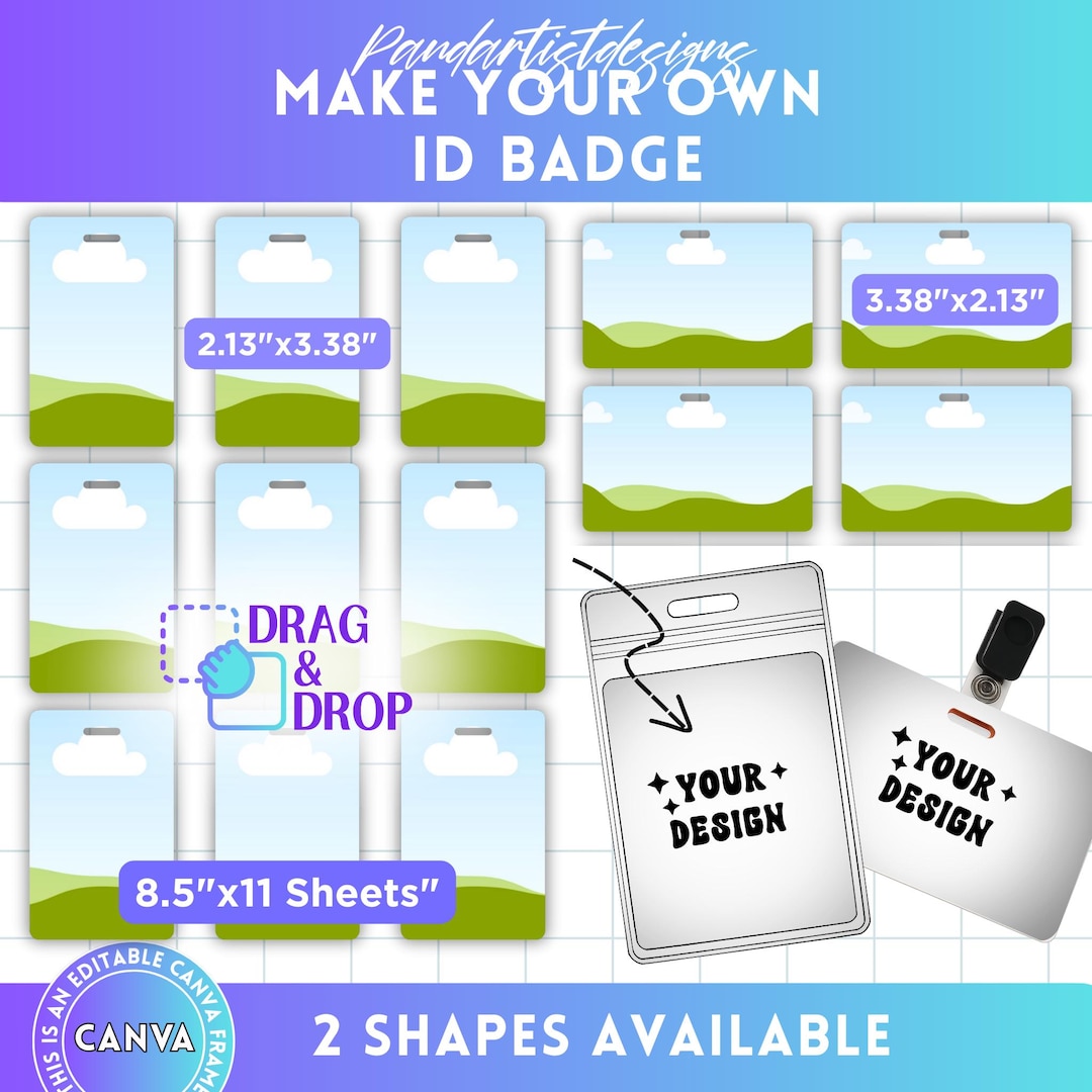 ID Badge Editable Canva Template, ID Badge Design Frame, Drag and Drop ...