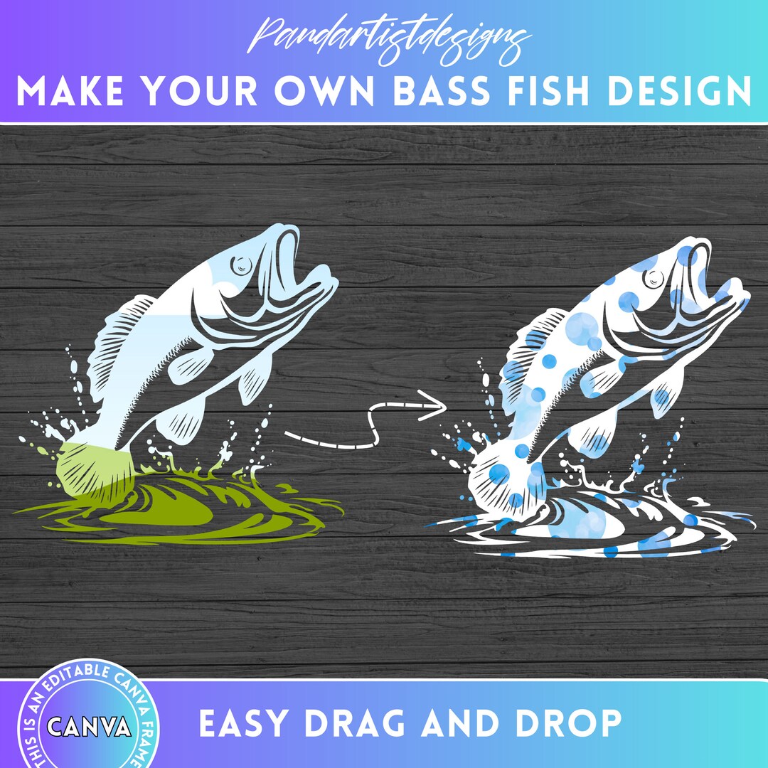 Bass Jumping Out of Water Design - Fishing Canva Frames Bundle - Drag ...