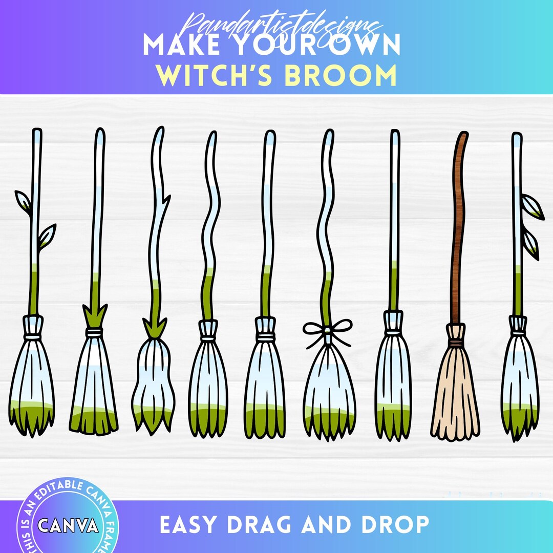 Witch's Broom Canva Frames Bundle, Witches Broom Design, Broomstick Png ...