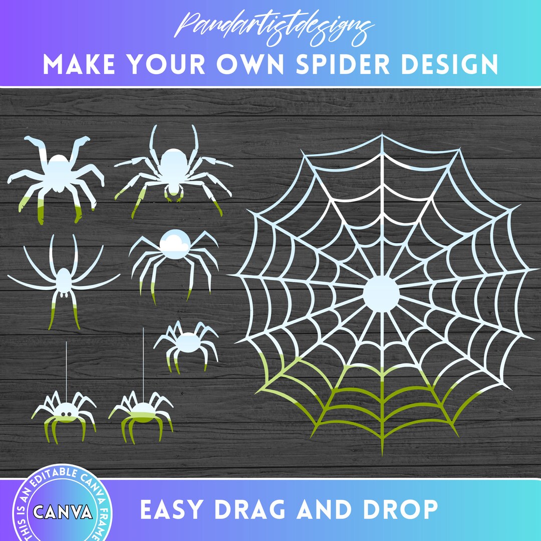 Halloween Spider Canva Frames Bundle - Drag and Drop - Cobweb Spooky ...