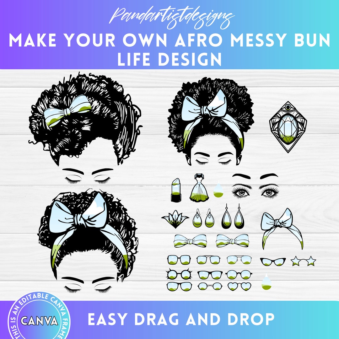 Make Your Own Afro Messy Bun Design on CANVA - Canva Frames Set Bundle ...