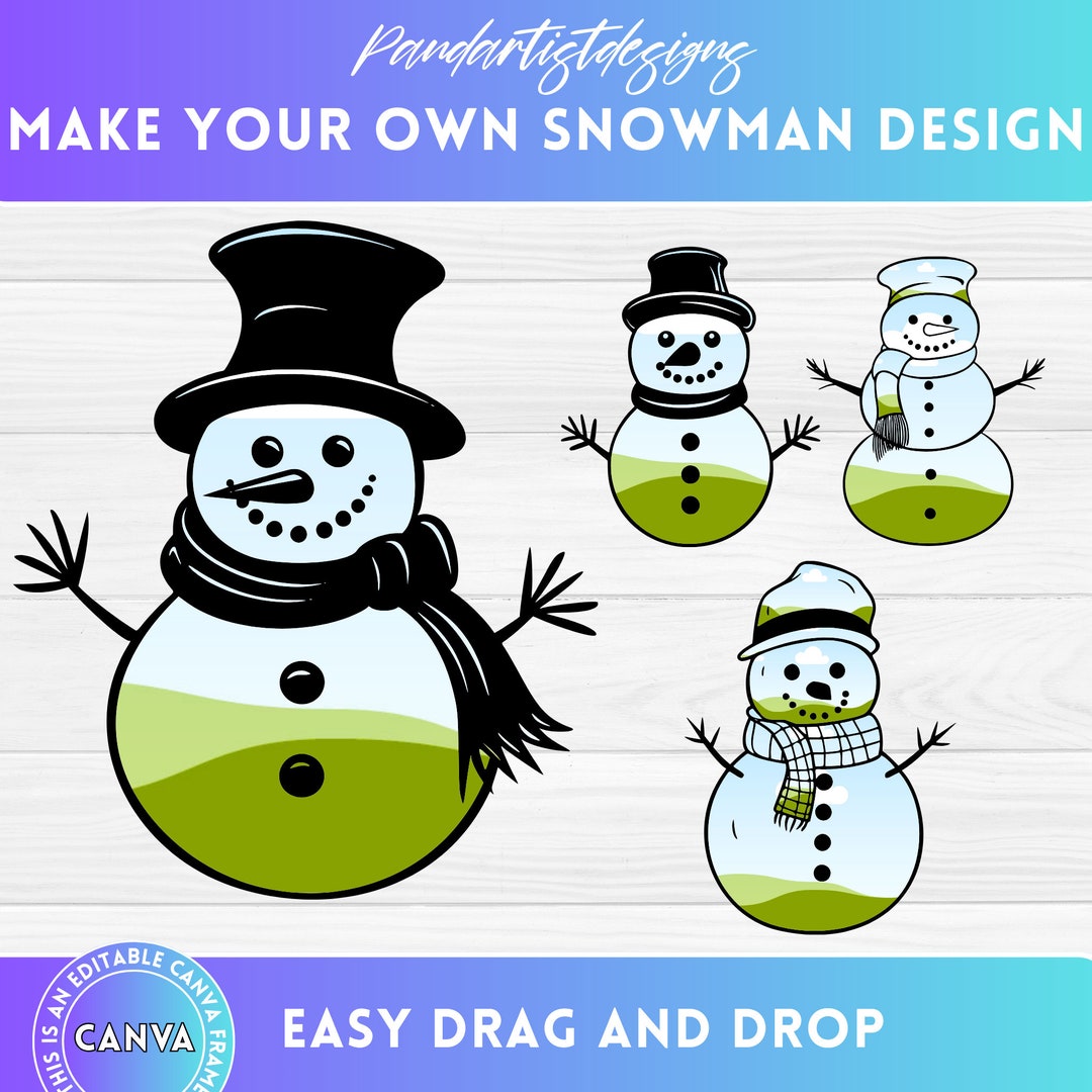 Custom Christmas Snowman, CANVA Frames Template Designs, Easy Drag and ...
