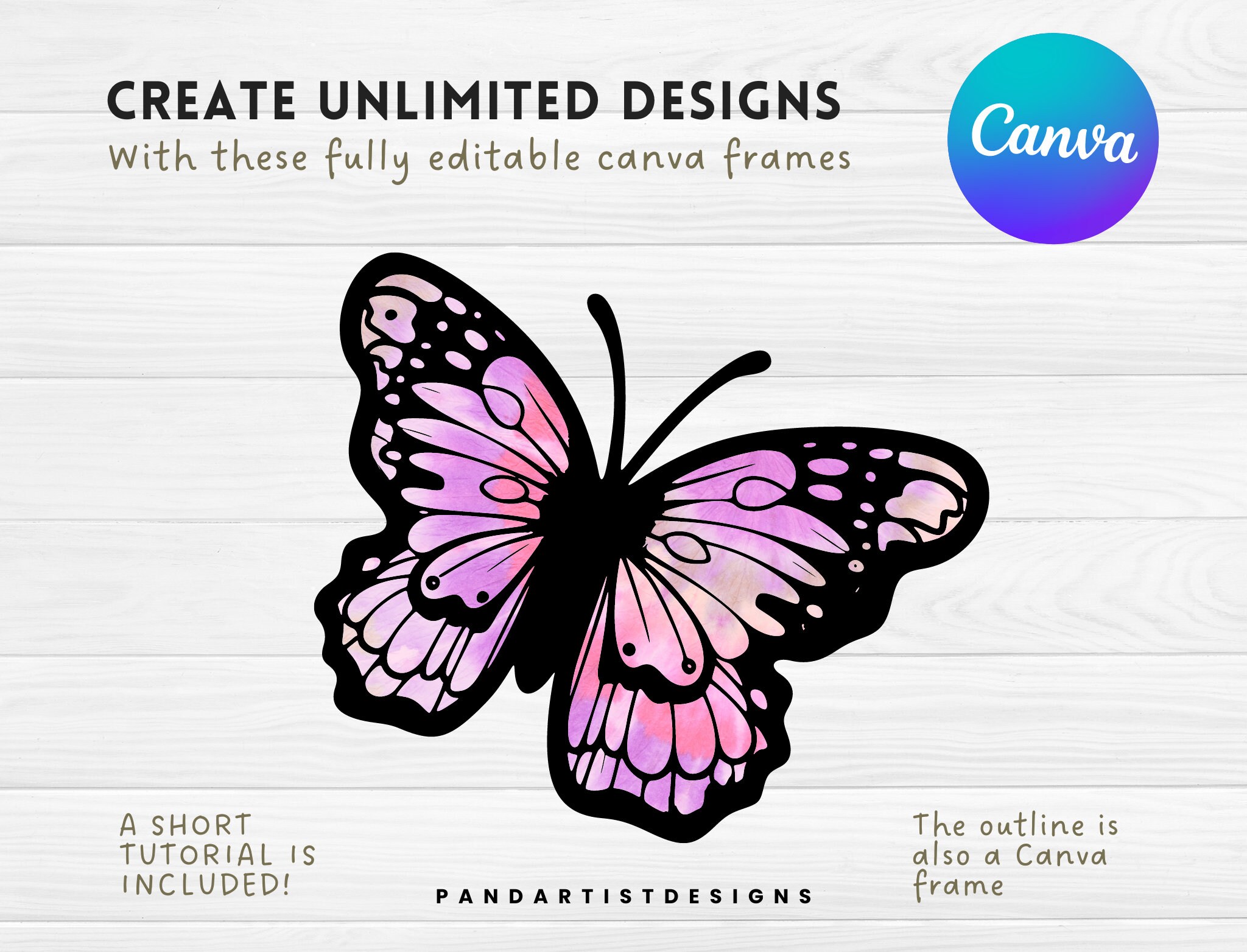 Butterfly Canva Frames Bundle, Flying Butterflies, Editable Canva ...