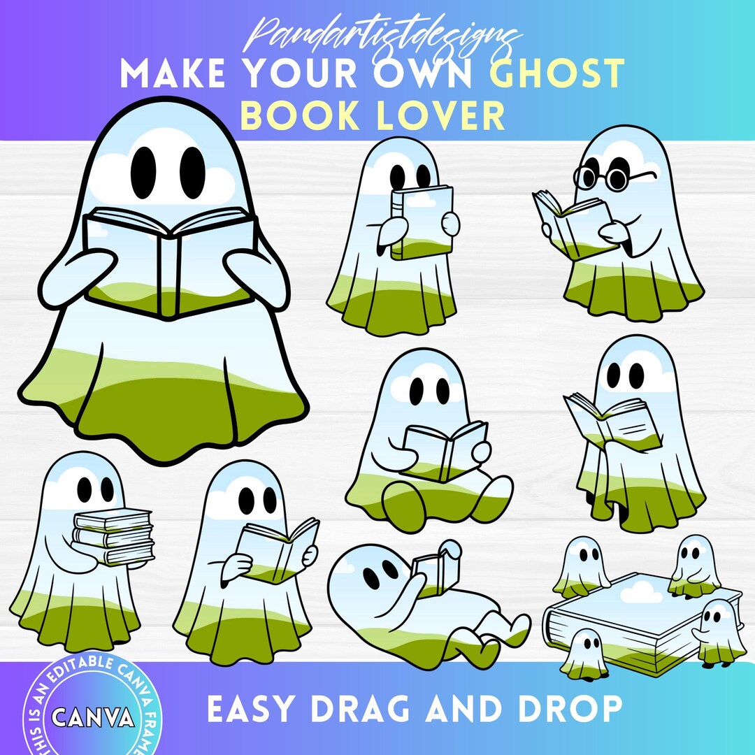Ghost Reading Bundle, Funny Book Lover Halloween Designs, Cute Ghost ...