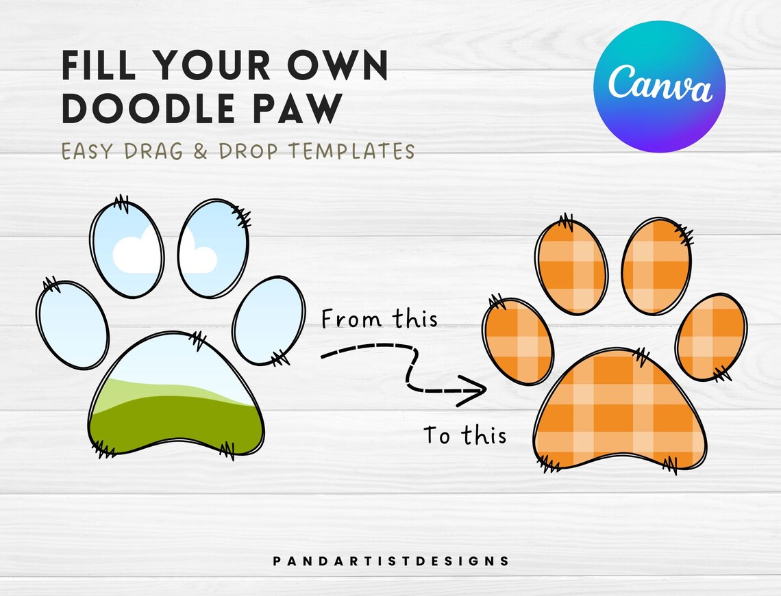 Fill Your Own Doodle Paw Print With Photos & Background on - Etsy
