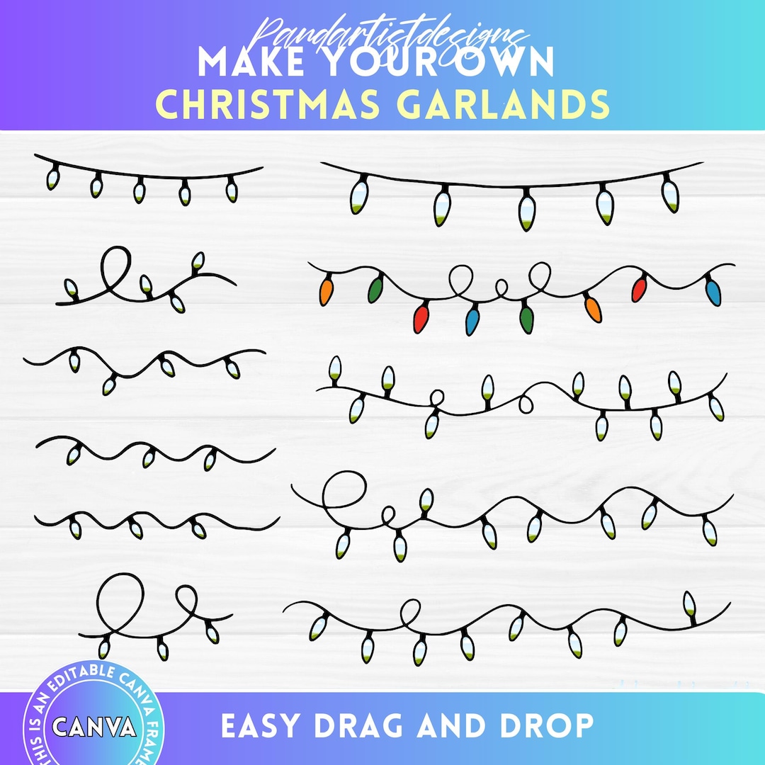 Christmas Border Canva Frames, String Lights Bundle, Christmas ...