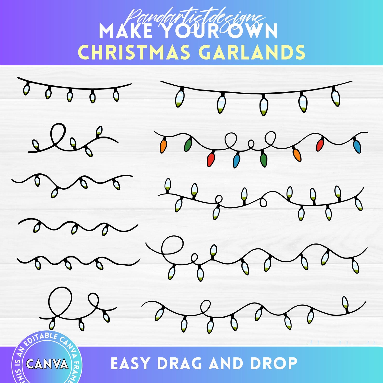 Christmas Border Canva Frames, String Lights Bundle, Christmas ...