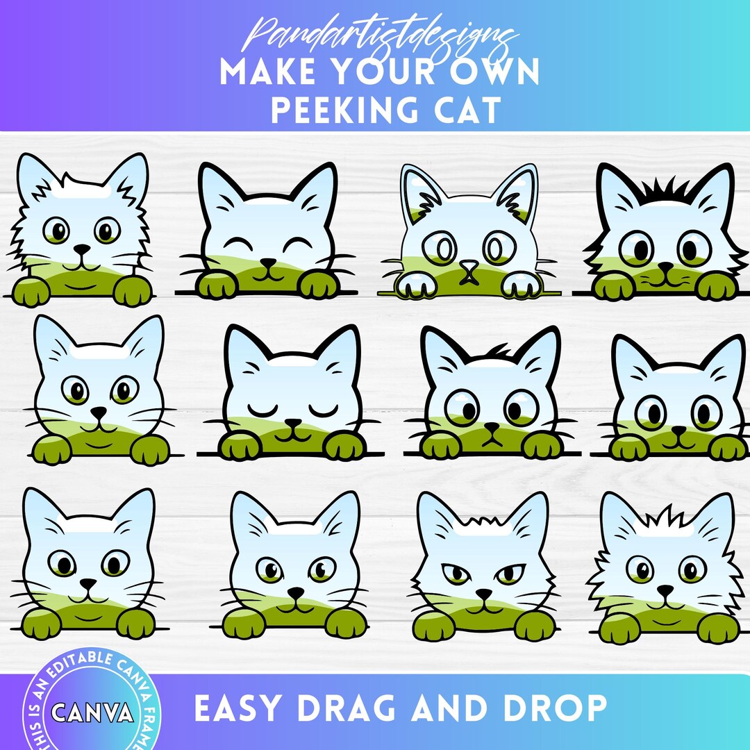 Peeking Cat Canva Frame Bundle, Peeking Kitten Designs, Easy Drag and ...