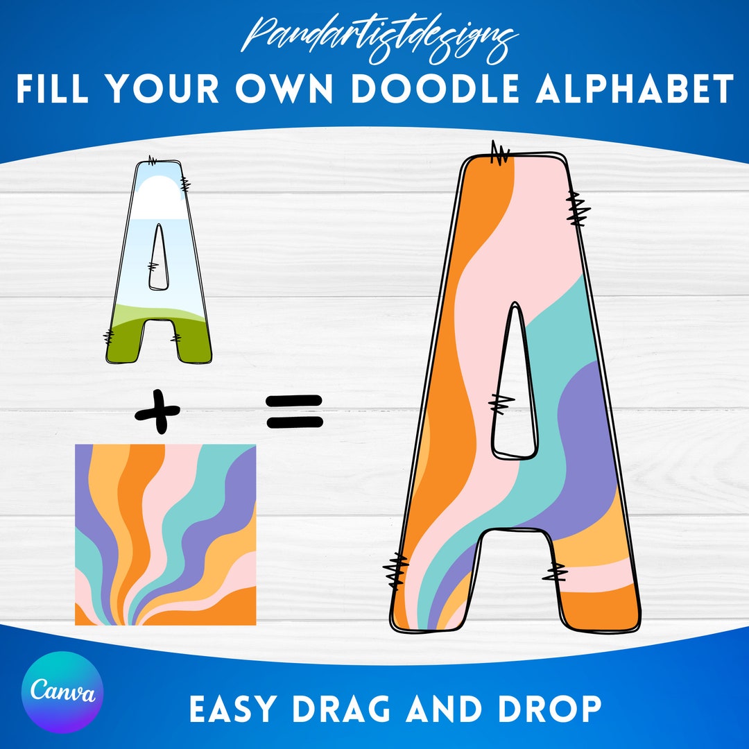 Fill Your Own Uppercase Doodle Letters on CANVA With Drag and - Etsy
