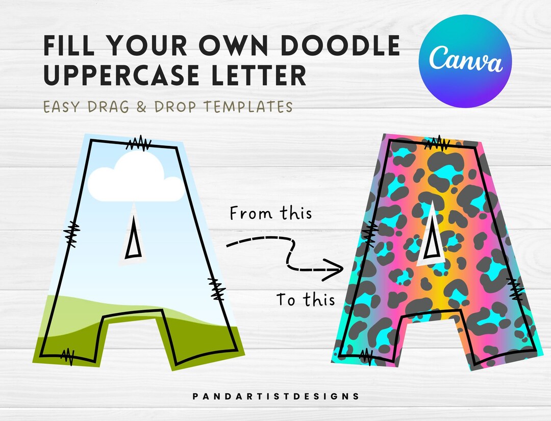 Fill Your Own Uppercase Doodle Letters on CANVA With Drag and - Etsy