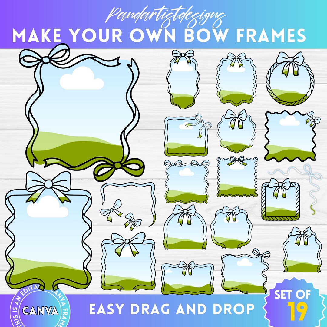 Bow Frames Canva Frames Bundle, Wavy Borders, Drag and Drop, Elegant ...