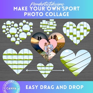 DIY Heart Photo Collage Design on CANVA, Editable Canva Frame Template ...