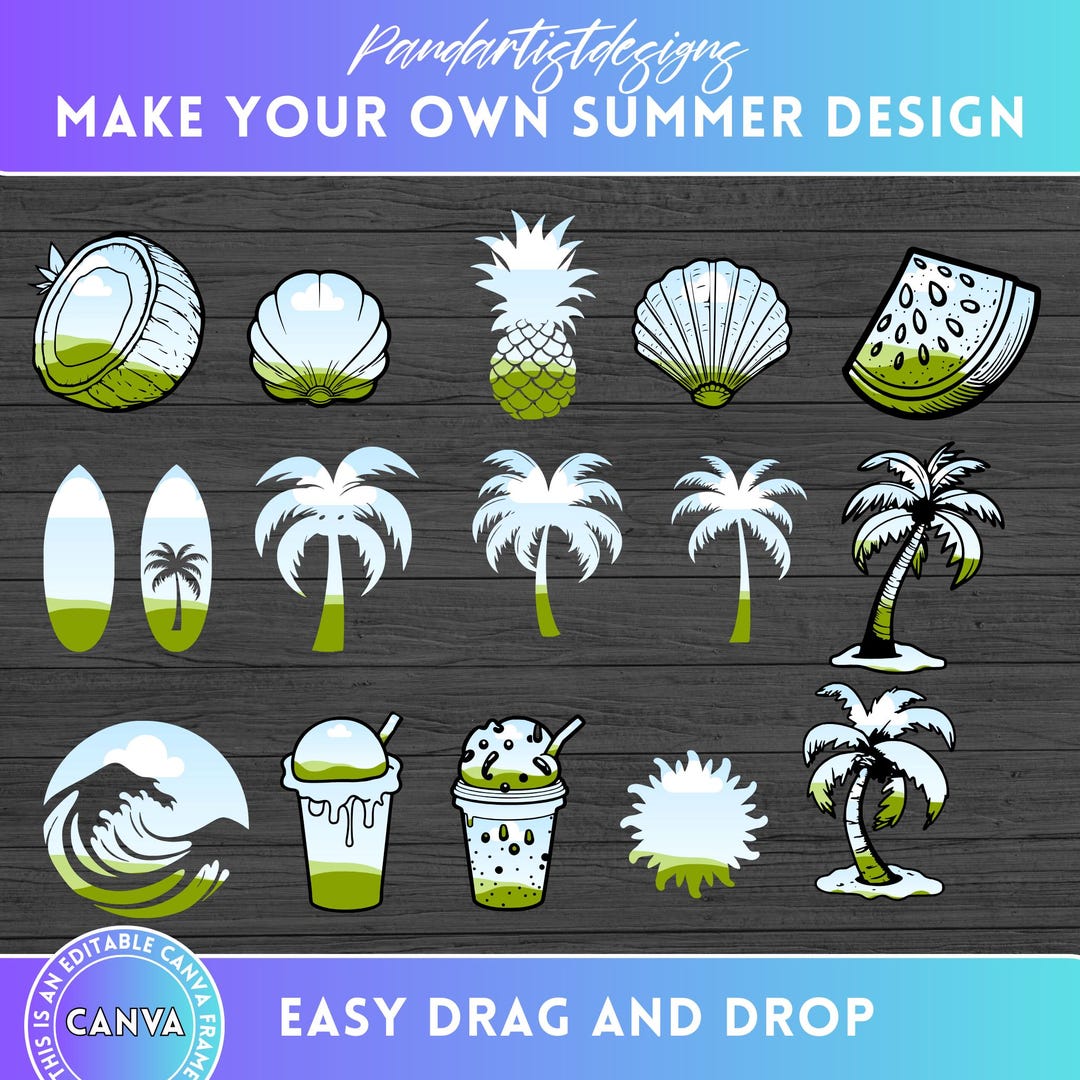 Summer Canva Frames Bundle - Make Your Own Sunshine Beach Design - Drag ...
