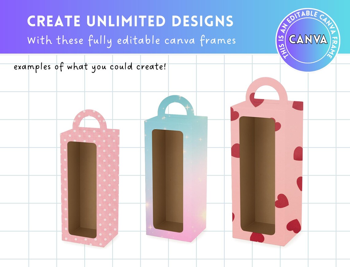 Tall Box Template Bundle, Editable Canva Template, Box With Handle ...