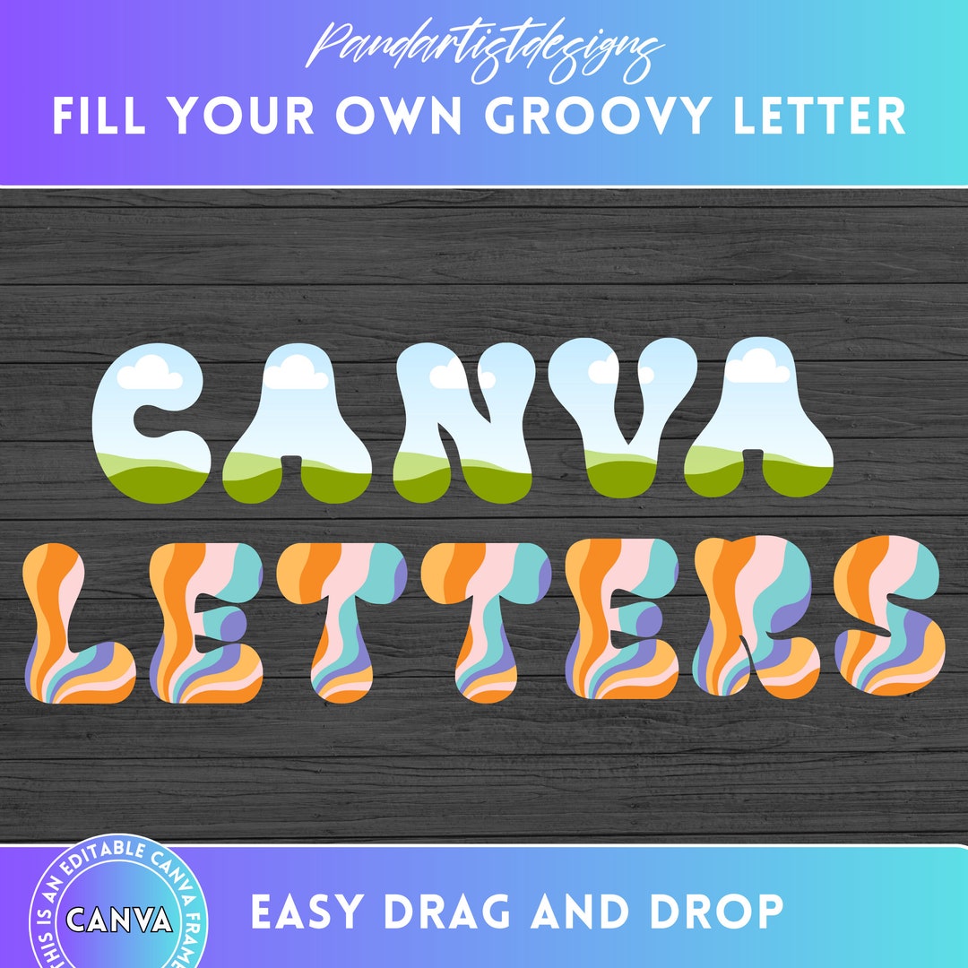 Fill Your Own Doodle Groovy Letter & Number on CANVA - Drag and Drop ...