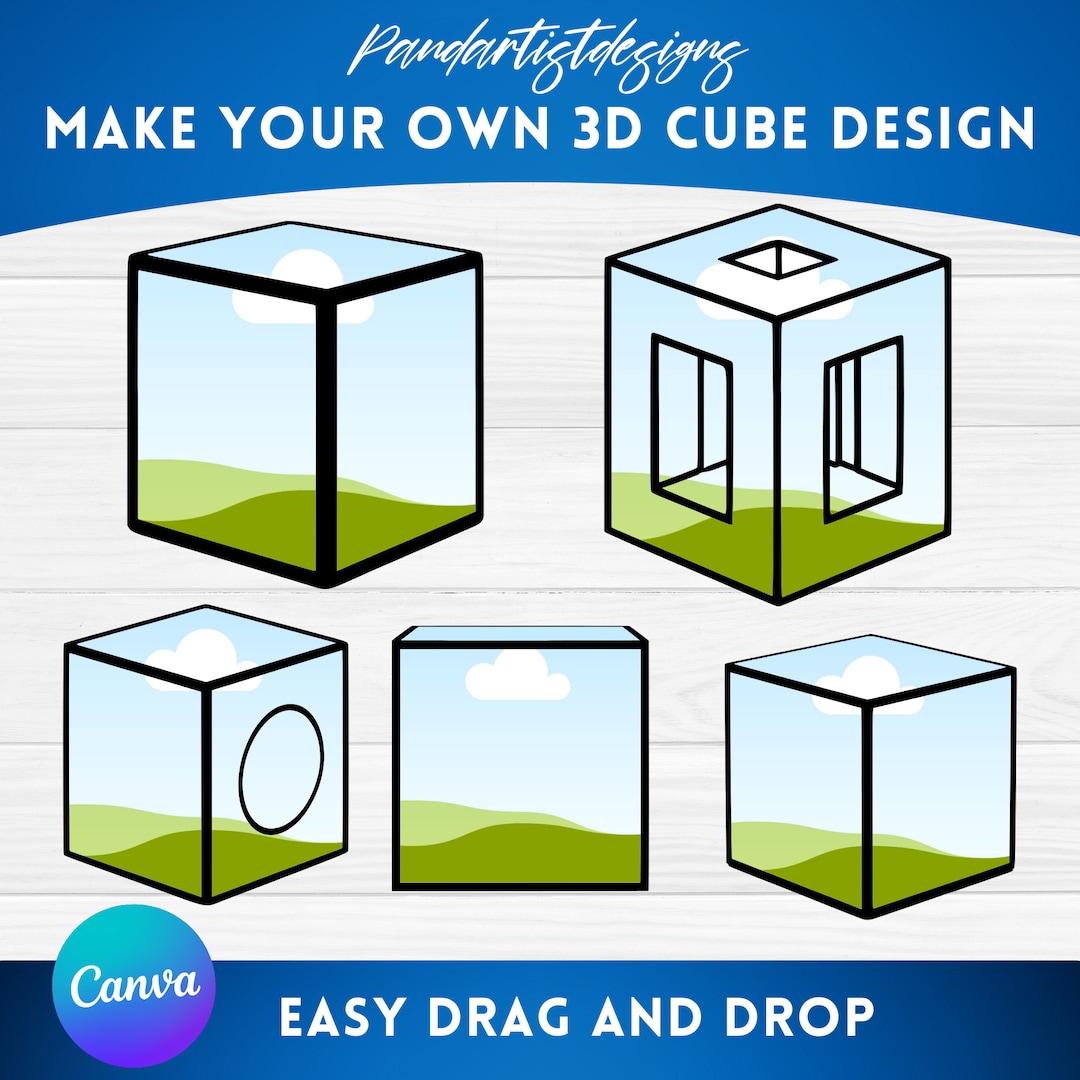 Custom Your 3D Cube Shape Design on CANVA Canva Frame Bundle Drag and Drop Digital Square Box ...