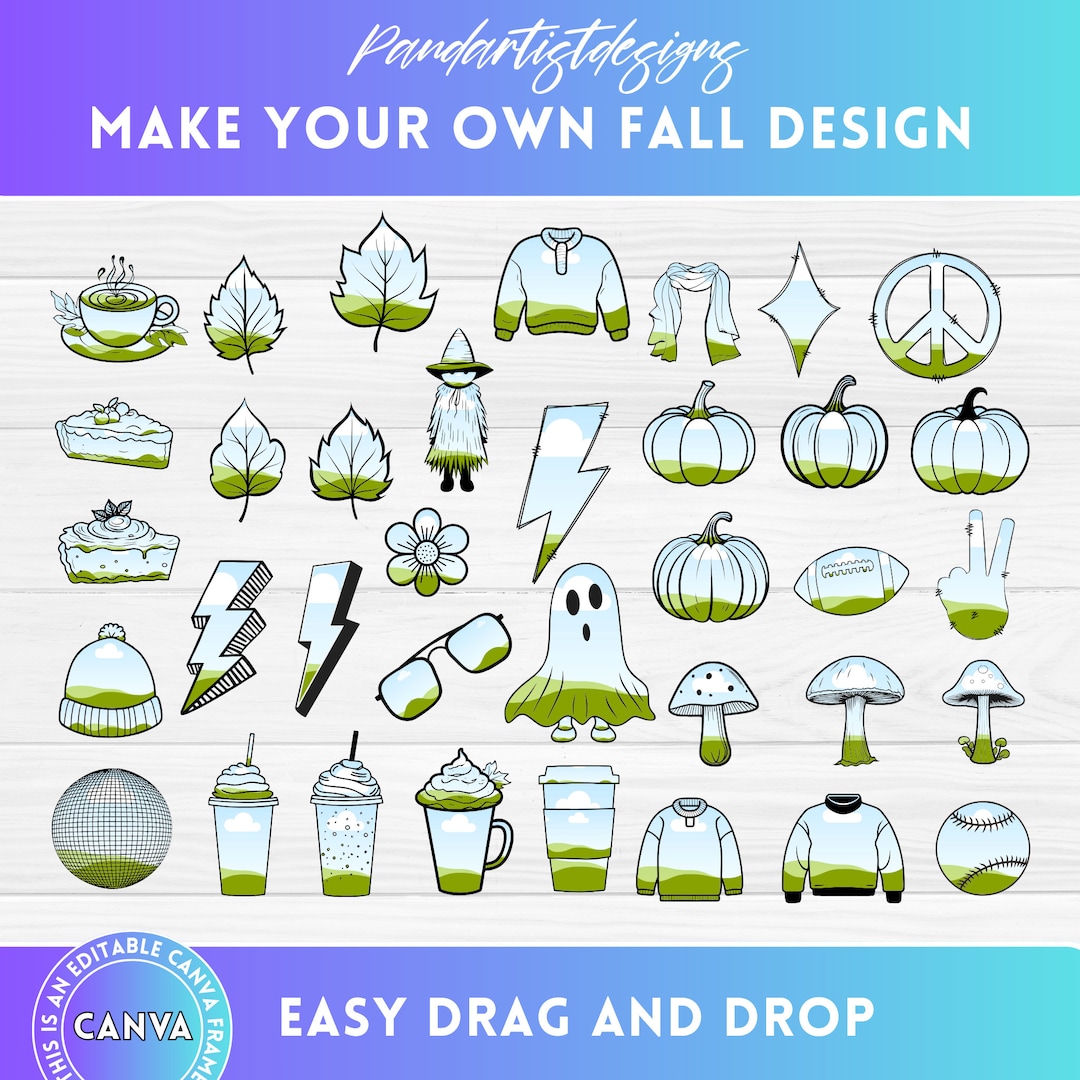 Retro Fall Halloween Canva Frames Bundle, Drag and Drop, Spooky Season ...
