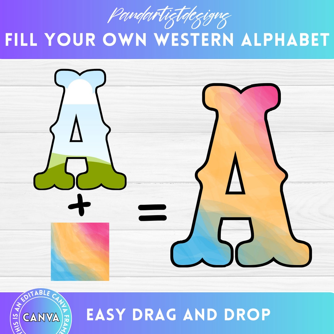 Canva Frames Western Uppercase Letters and Numbers, Drag and Drop ...