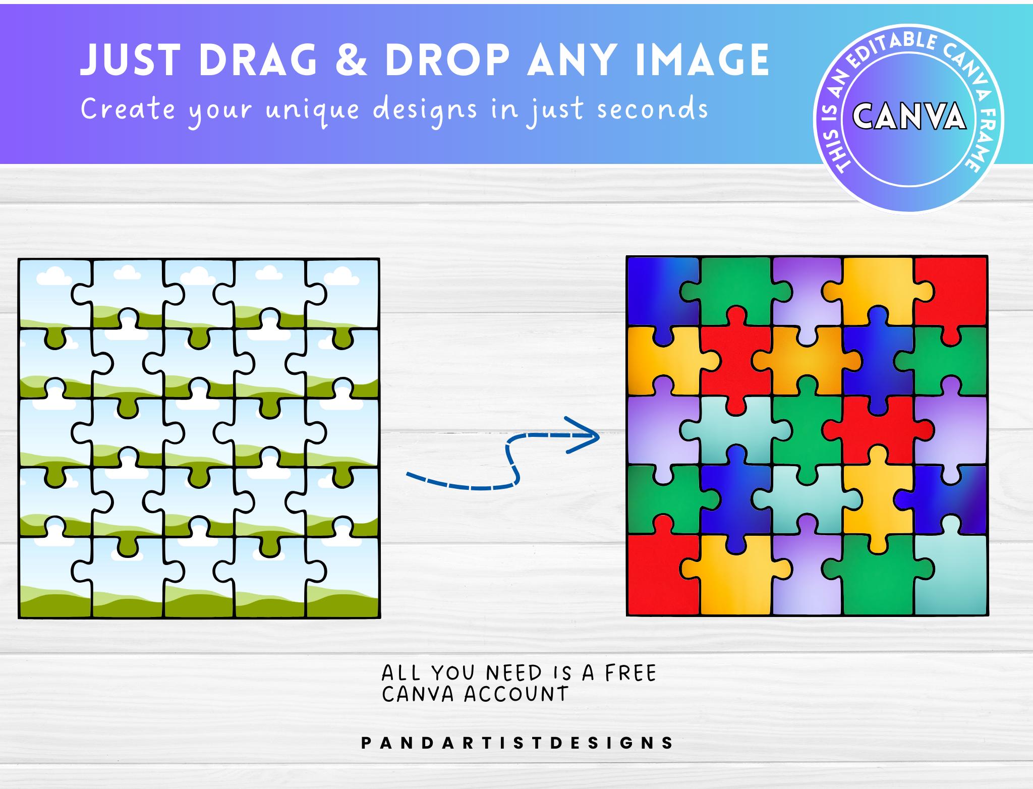 Design Your Own Puzzle, CANVA Frames Bundle With Easy Drag and Drop ...