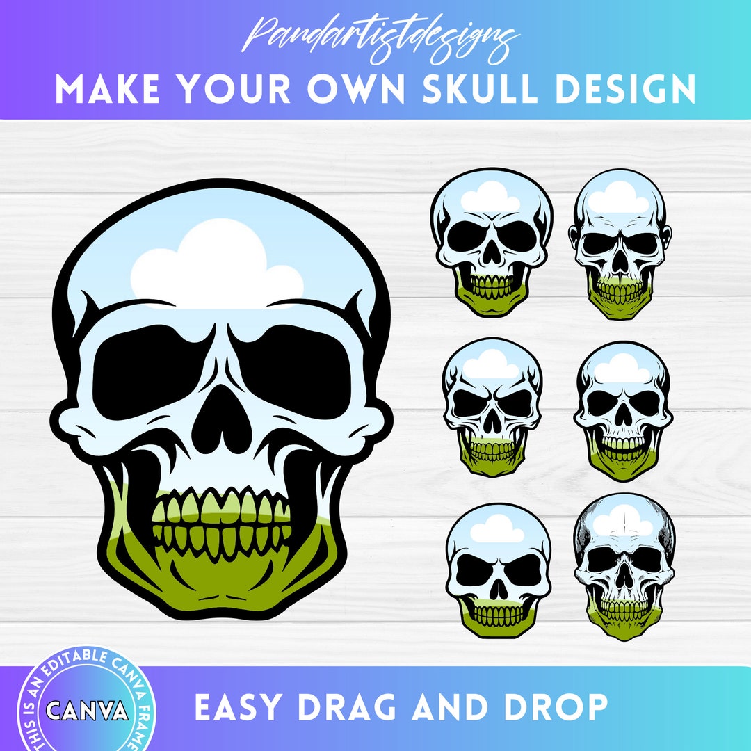 Halloween Skull Head Canva Frames Bundle - Human Skeleton Design - Drag ...