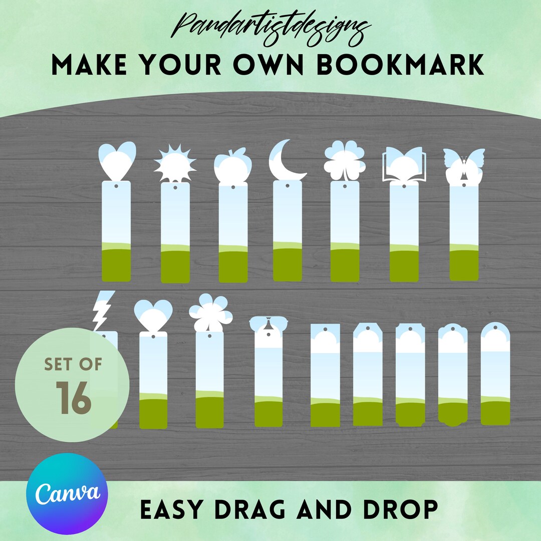 Make Your Own Bookmarks on CANVA With Drag and Drop, Set of 16 Editable ...