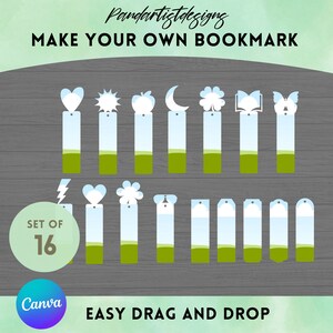 Make Your Own Bookmarks on CANVA With Drag and Drop, Set of 16 Editable ...