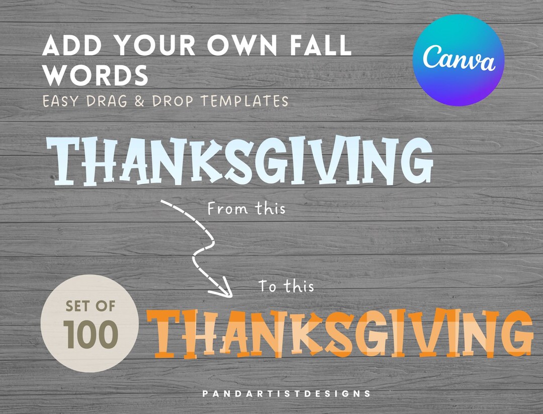 Editable Thanksgiving Bundle CANVA Frame Template, 25 Fall Words With ...