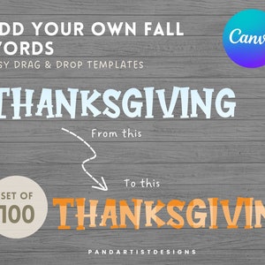 Editable Thanksgiving Bundle CANVA Frame Template, 25 Fall Words With ...