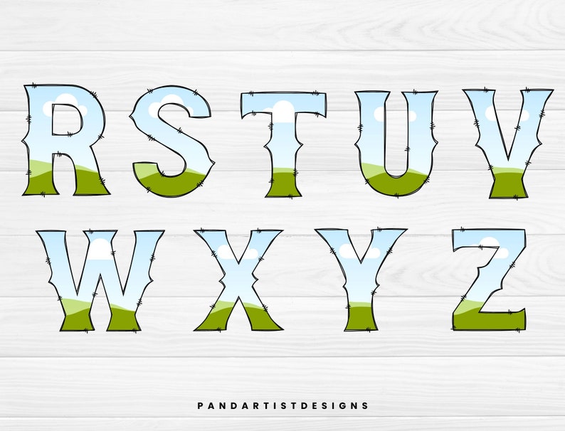 Fill Your Own Doodle Western Letters on CANVA With Easy Drag - Etsy