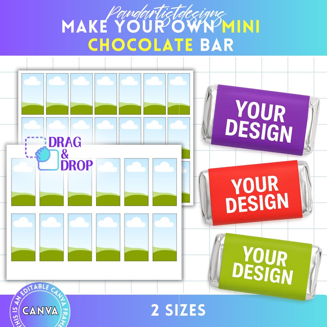 Mini Chocolate Bar Wrapper Canva Template, Mini Candy Bar Labels, Party ...