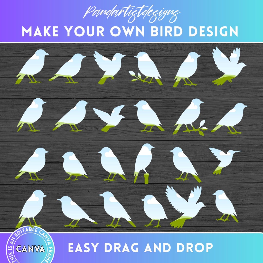 Bird CANVA Frames Bundle, Flying Birds Designs, Editable Canva Template ...