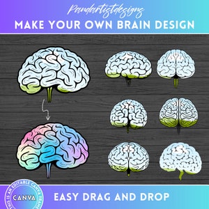 Make Your Own Brain Design on CANVA - Easy Drag and Drop - Mental Health Png Clipart - Editable ...