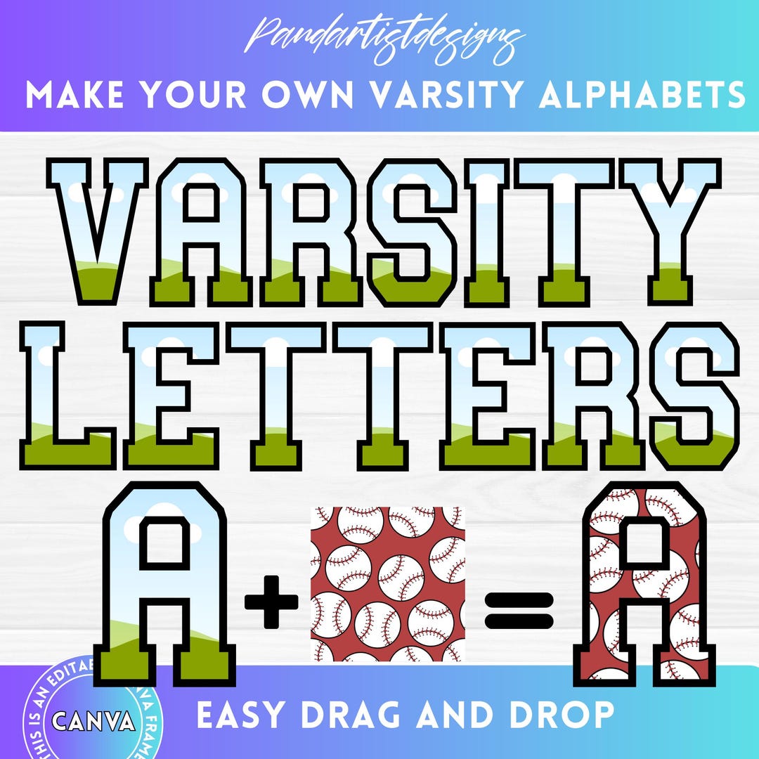 Varsity Canva Frames Alphabet, Fill Your Own Uppercase College Letter ...