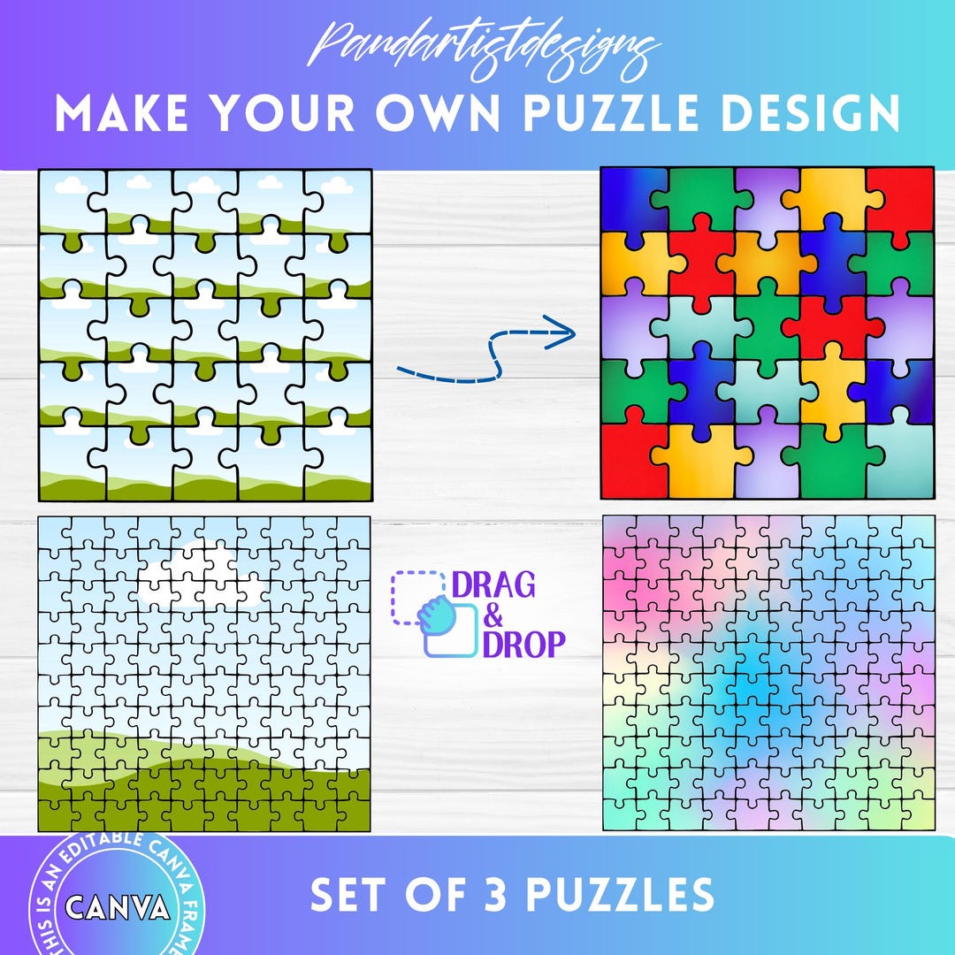 Design Your Own Puzzle, CANVA Frames Bundle With Easy Drag and Drop ...