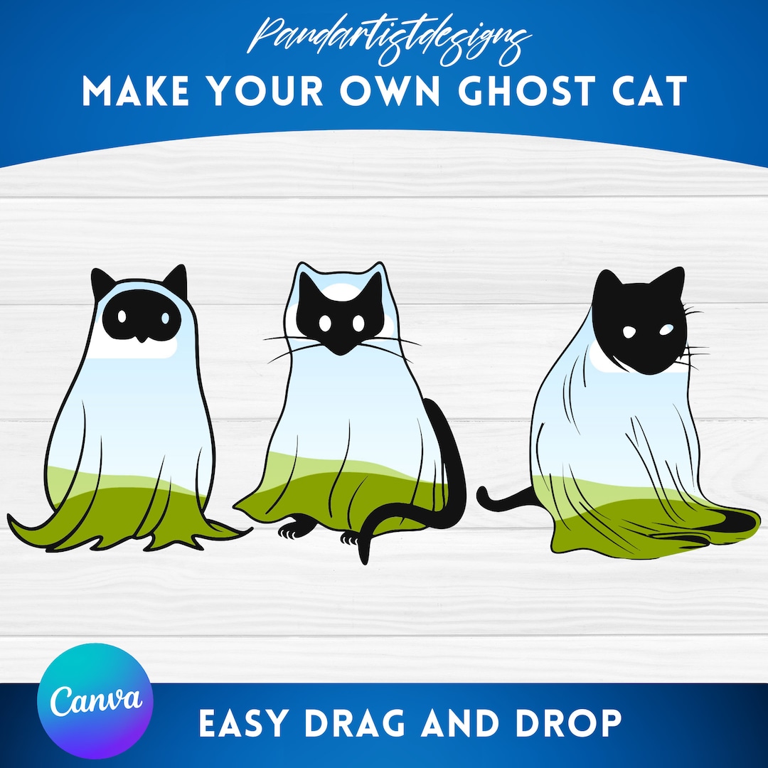 Ghost Cat Canva Frames Bundle Drag and Drop Halloween Spooky Season ...