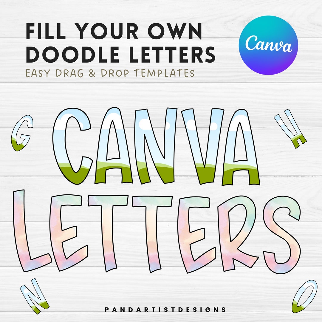 Fill Your Own Uppercase Doodle Letters on CANVA With Drag and - Etsy