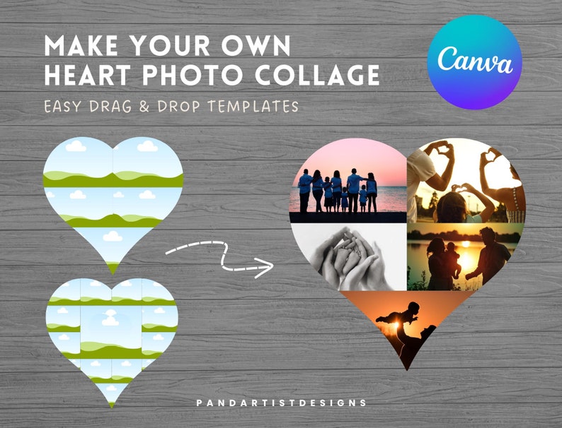 DIY Heart Photo Collage Design on CANVA Editable Canva Frame - Etsy