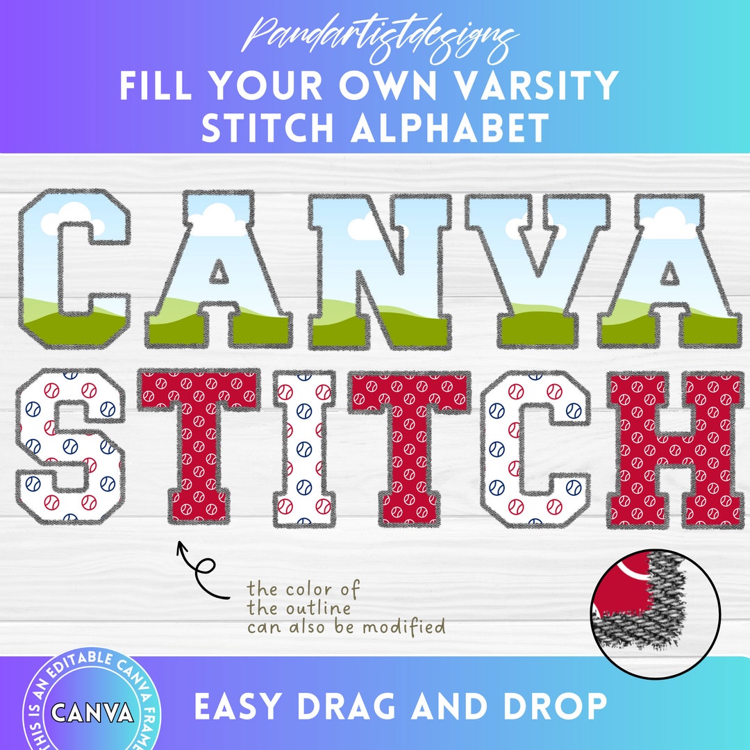 Digital Stitch Varsity PNG, Faux Embroidery Applique Letter & Number ...