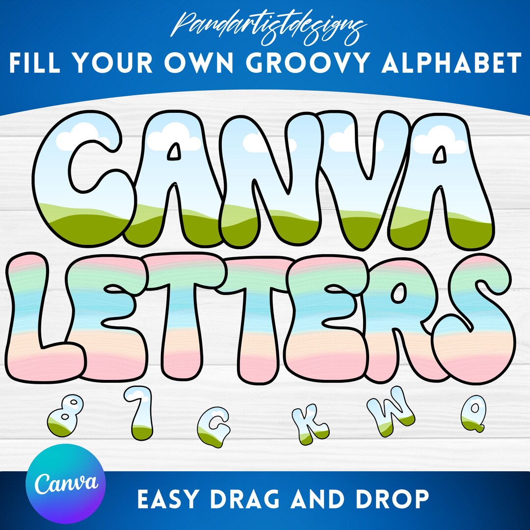 Canva Frames Retro Groovy Doodle Letters, Easy Drag and Drop, Bundle ...