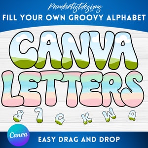 Canva Frames Retro Groovy Doodle Letters, Easy Drag and Drop, Bundle ...