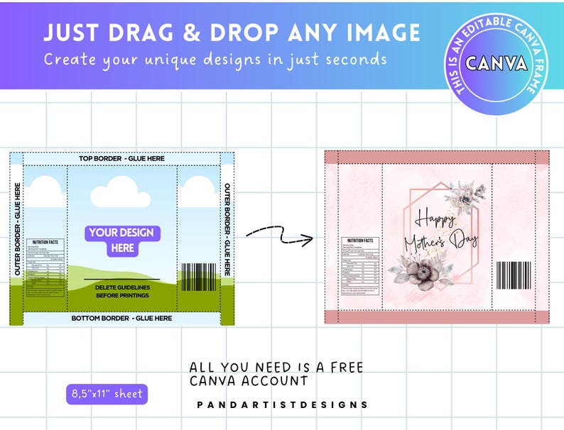 Chip Bag Editable Canva Template, Chip Bag Label Size Guide, Drag ...